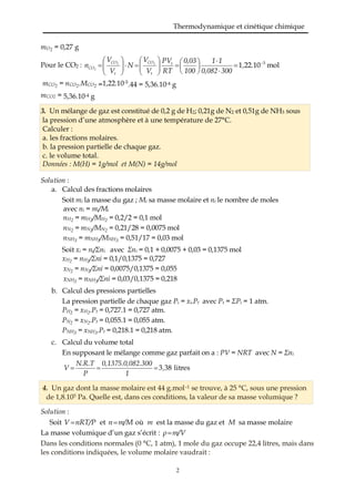 Exercices corrigés chap1 : Lois des gaz parfaits et réels | PDF