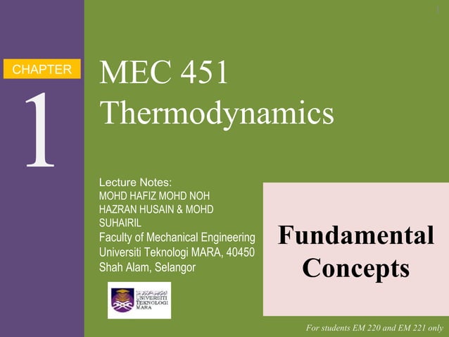 Thermodynamic Chapter 1 Fundamental Concepts | PPT | Physics | Science