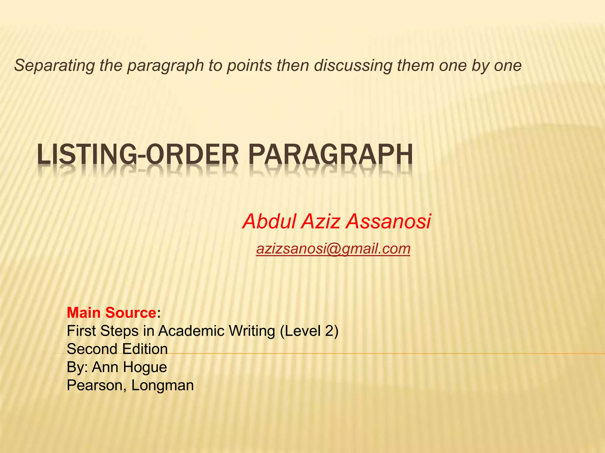 Chap2.1 listing order paragraph | PPT