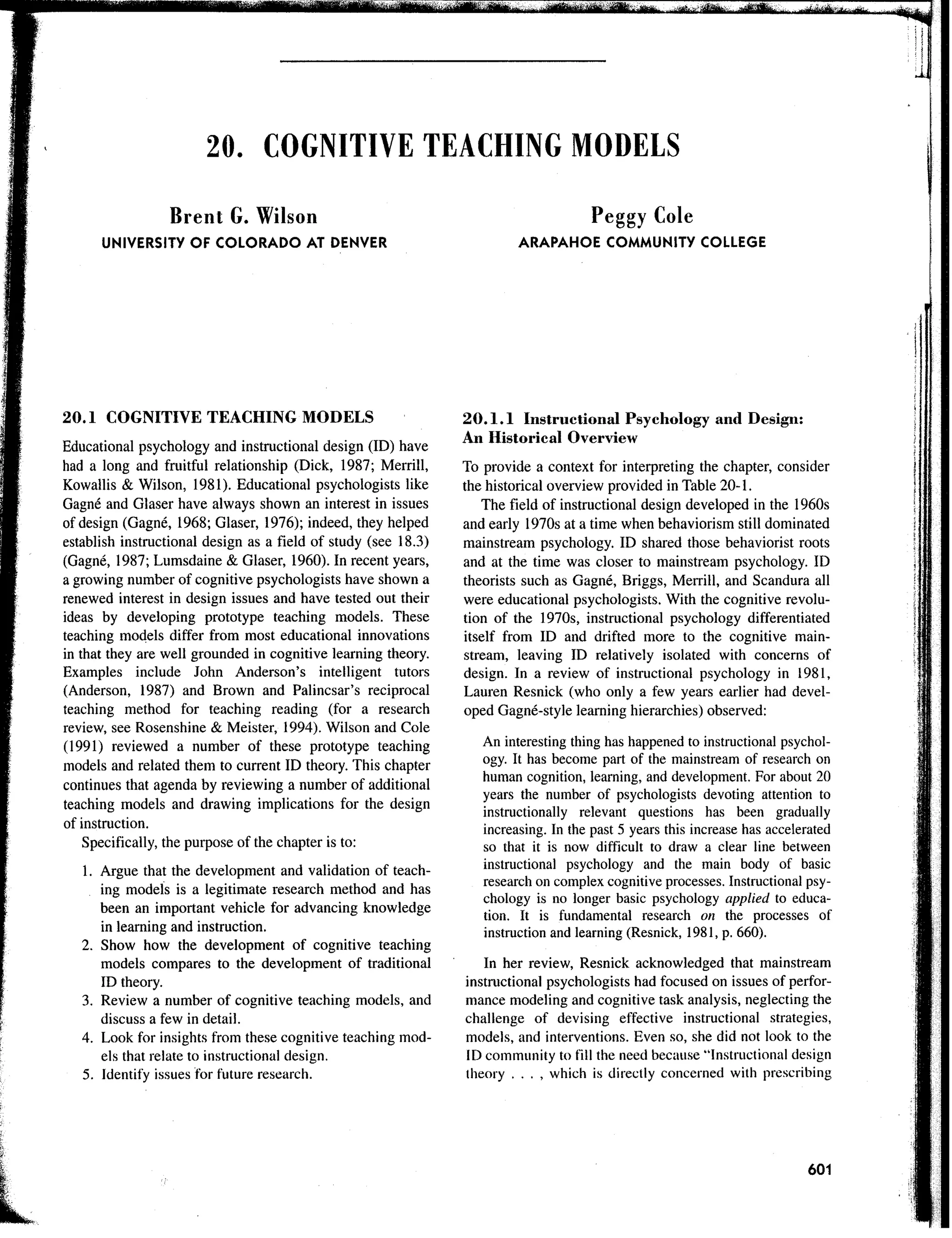Chap 20. cognitive teaching models | PDF