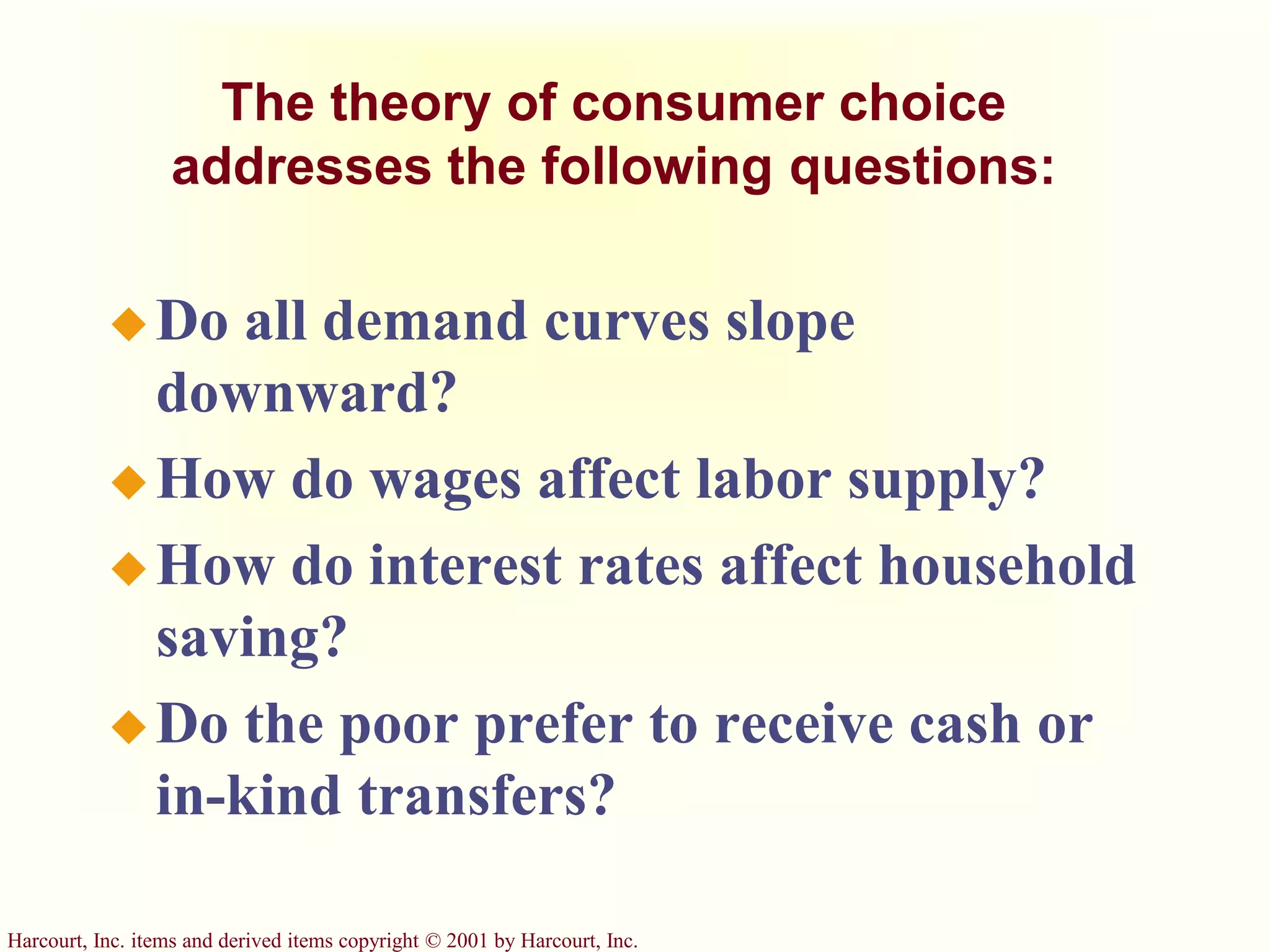 The Theory of Consumer Choice | PPT | Economy | Business and Finance