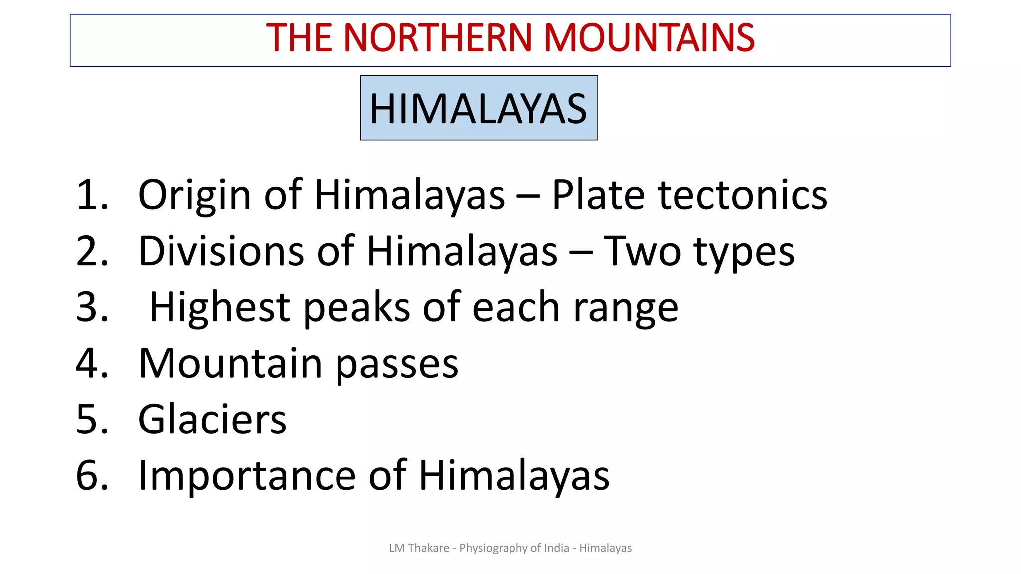 Physiography of India- northern Mountains -Himalayas -Divisions of ...