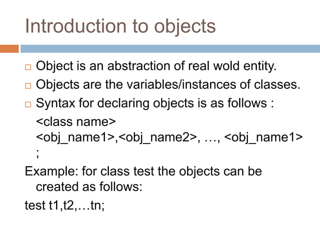 class and objects | PPTX | Programming Languages | Computing