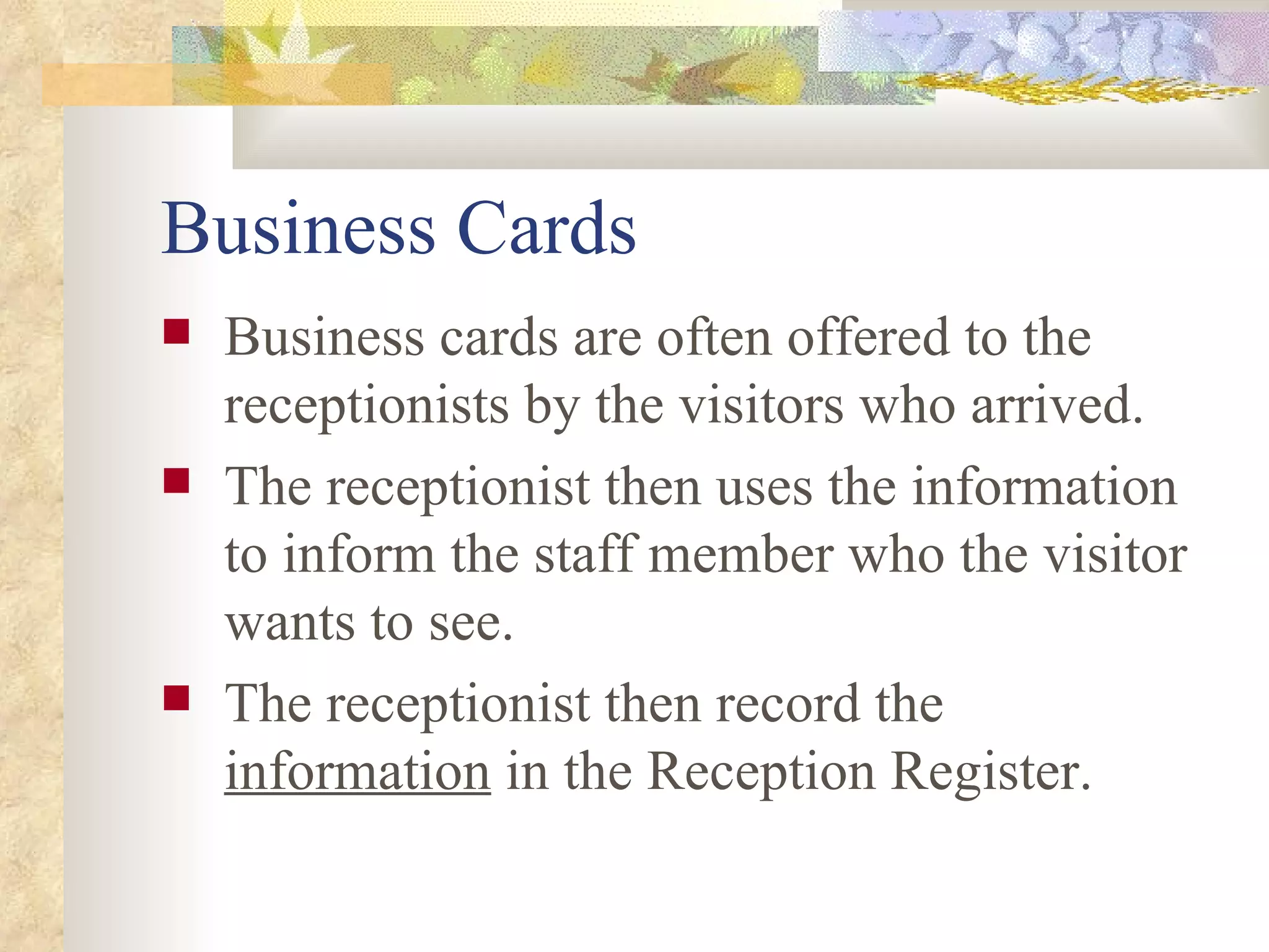 Chap 3 the receptionist | PPT