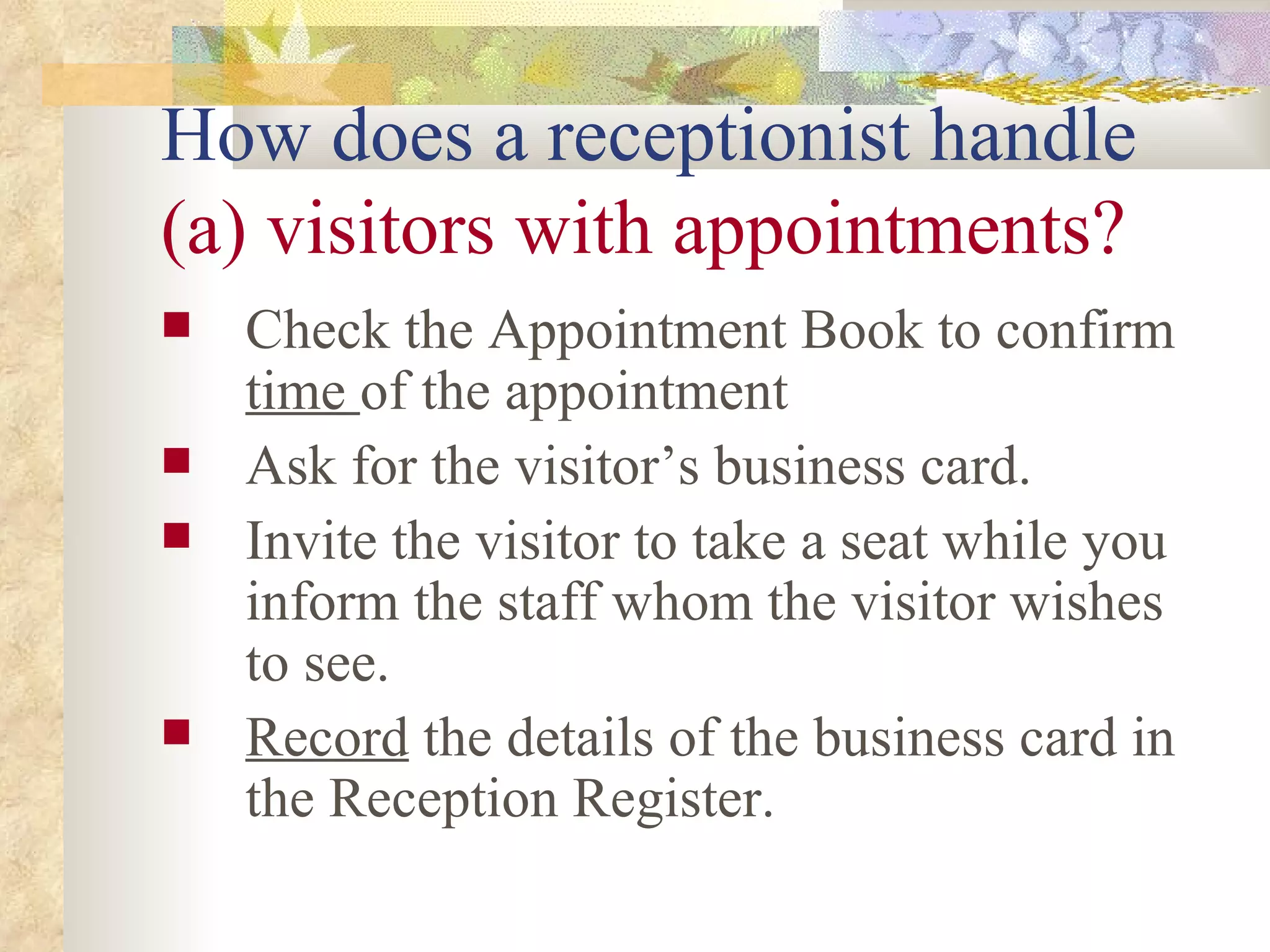 Chap 3 the receptionist | PPT