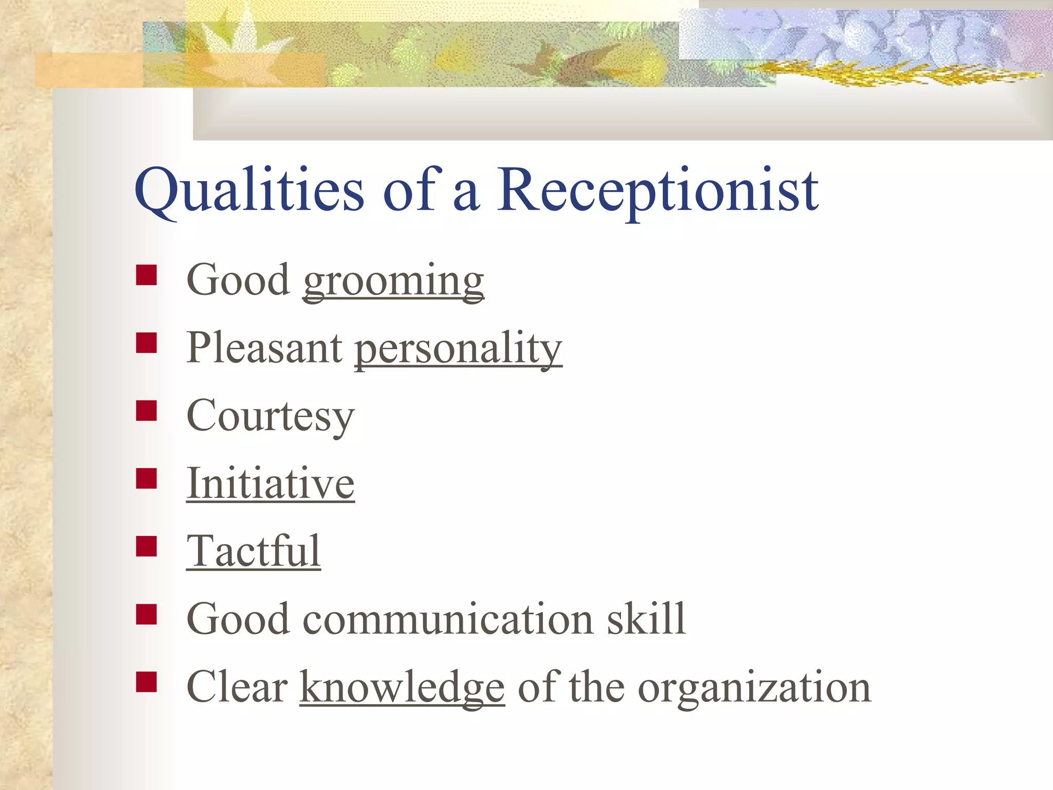 Chap 3 the receptionist | PPT