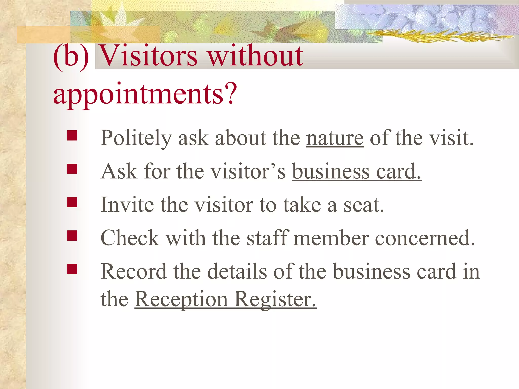 Chap 3 the receptionist | PPT