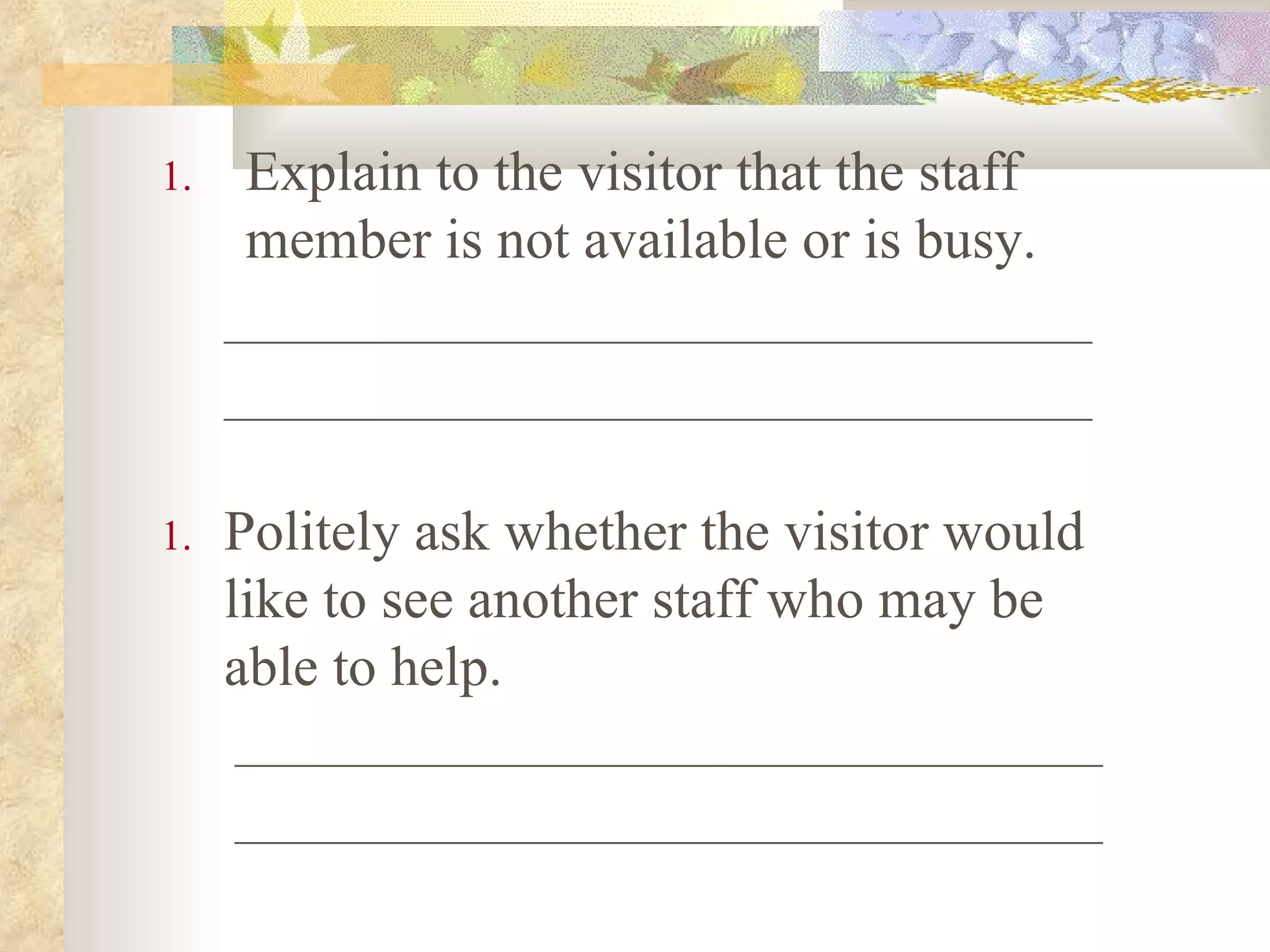 Chap 3 the receptionist | PPT