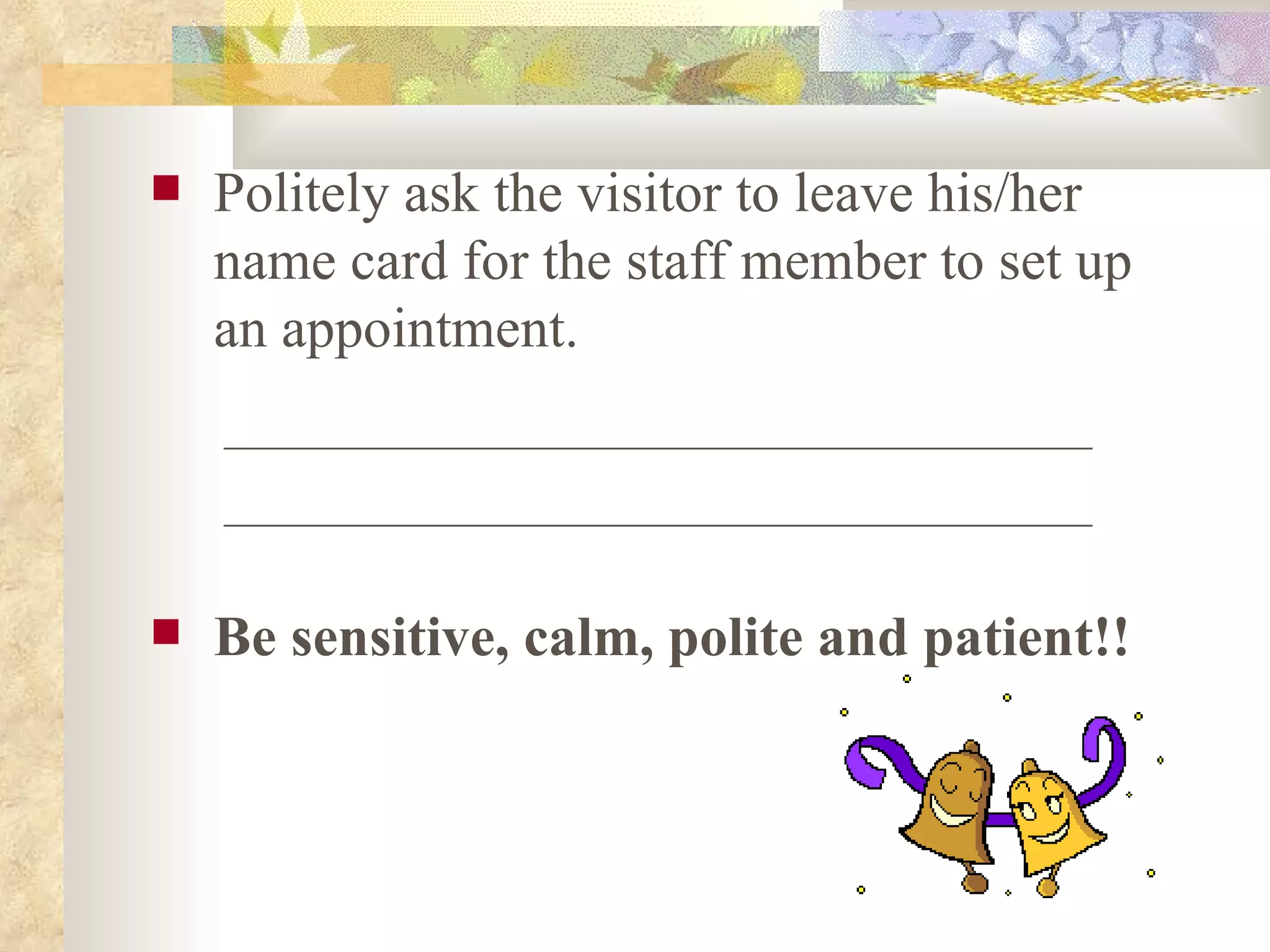 Chap 3 the receptionist | PPT