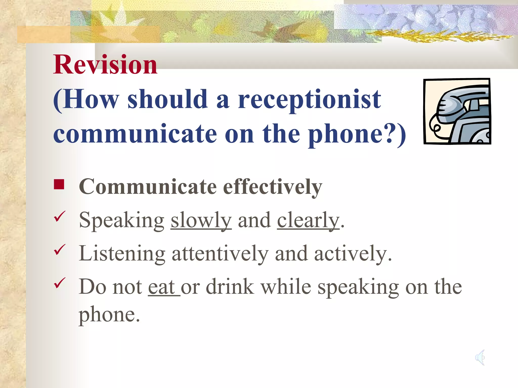 Chap 3 the receptionist | PPT