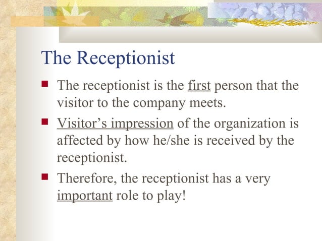 Chap 3 the receptionist | PPT | Telecommunications Industry | Industries