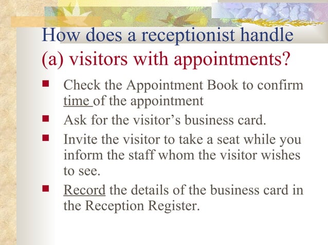 Chap 3 the receptionist | PPT | Telecommunications Industry | Industries