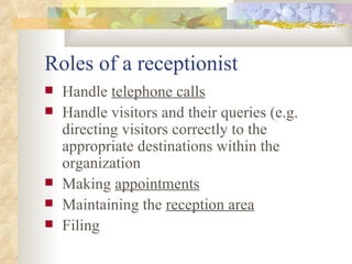 Chap 3 the receptionist | PPT