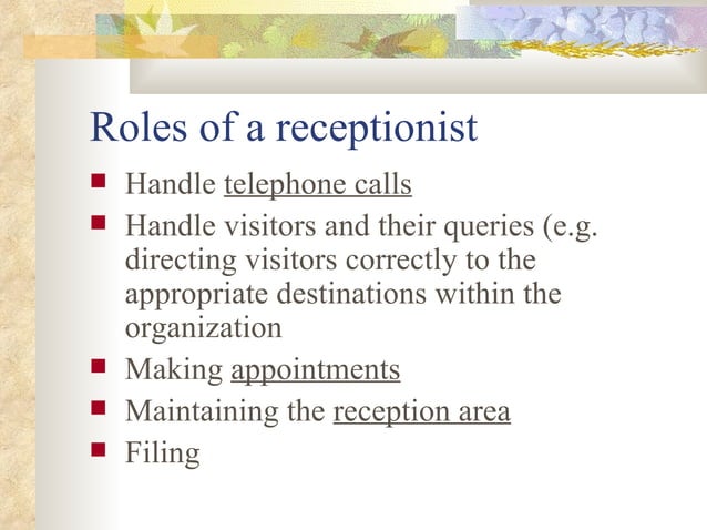 Chap 3 the receptionist | PPT | Telecommunications Industry | Industries