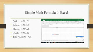 Chap 4 Basic Excel for begginer and colegge student | PPTX