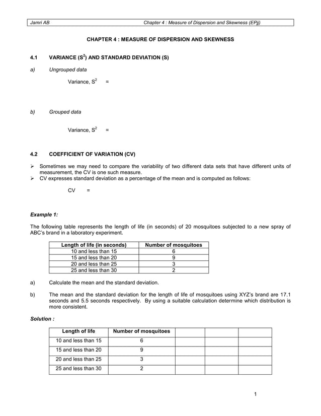 Chap4 Measure Of Dispersion And Skewness Pdf