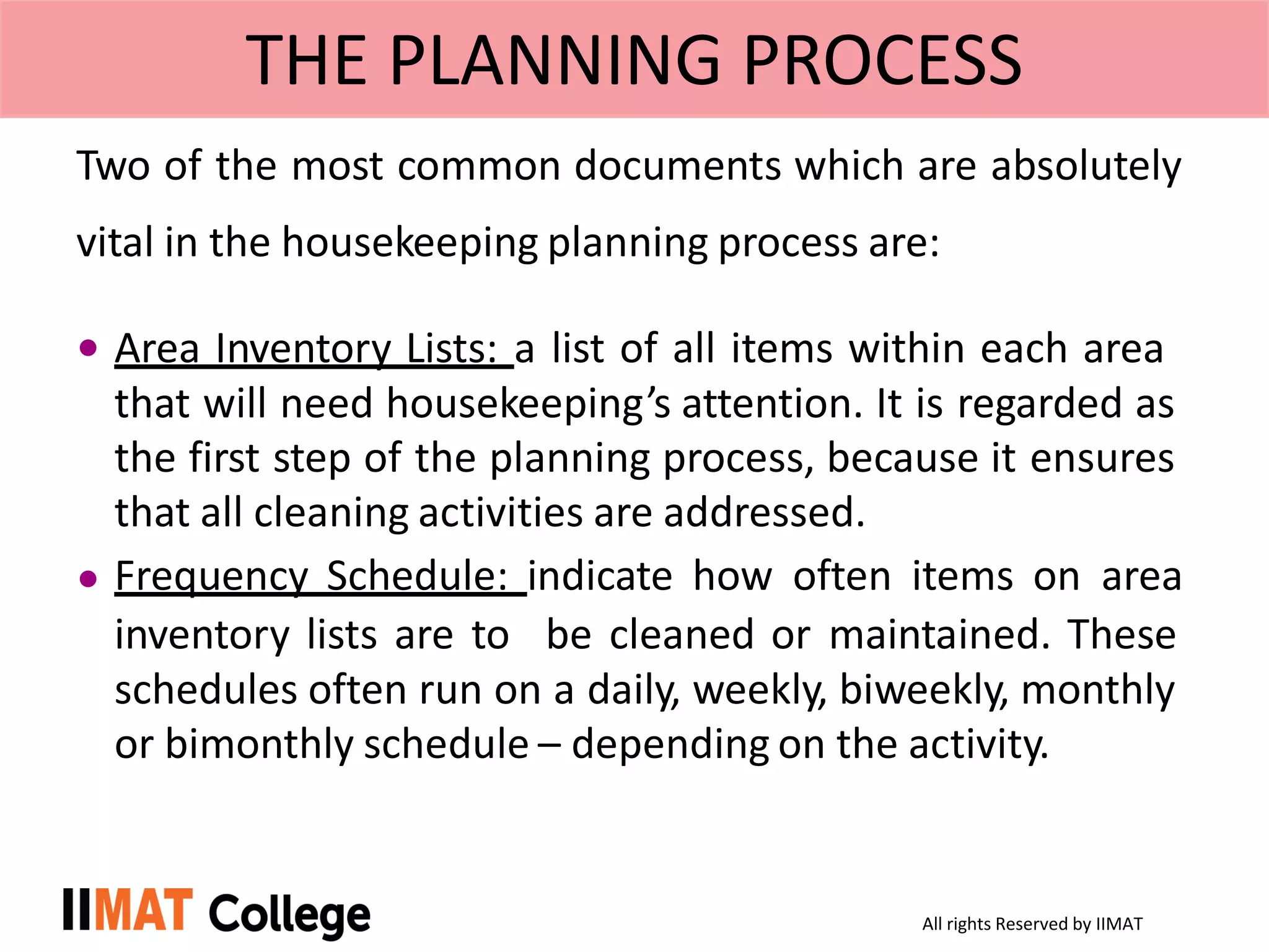 Planning and Organizing the Housekeeping | PDF