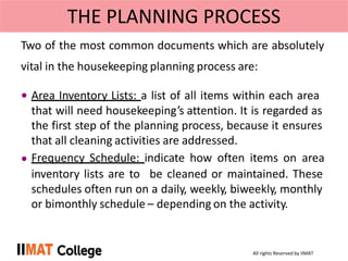 Planning and Organizing the Housekeeping | PDF
