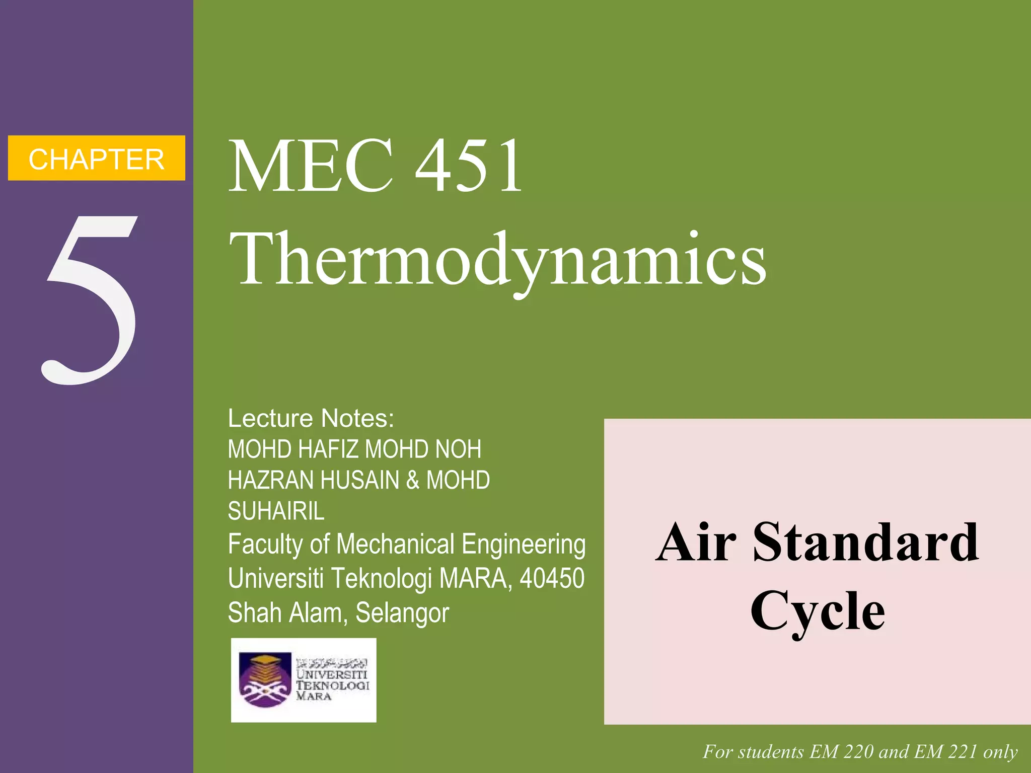 Thermodynamic Chapter 5 Air Standard Cycle | PPT