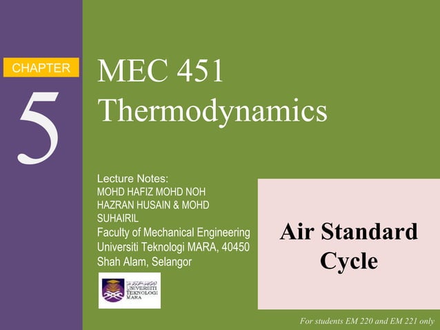 Thermodynamic Chapter 5 Air Standard Cycle | PPT | Chemistry | Science