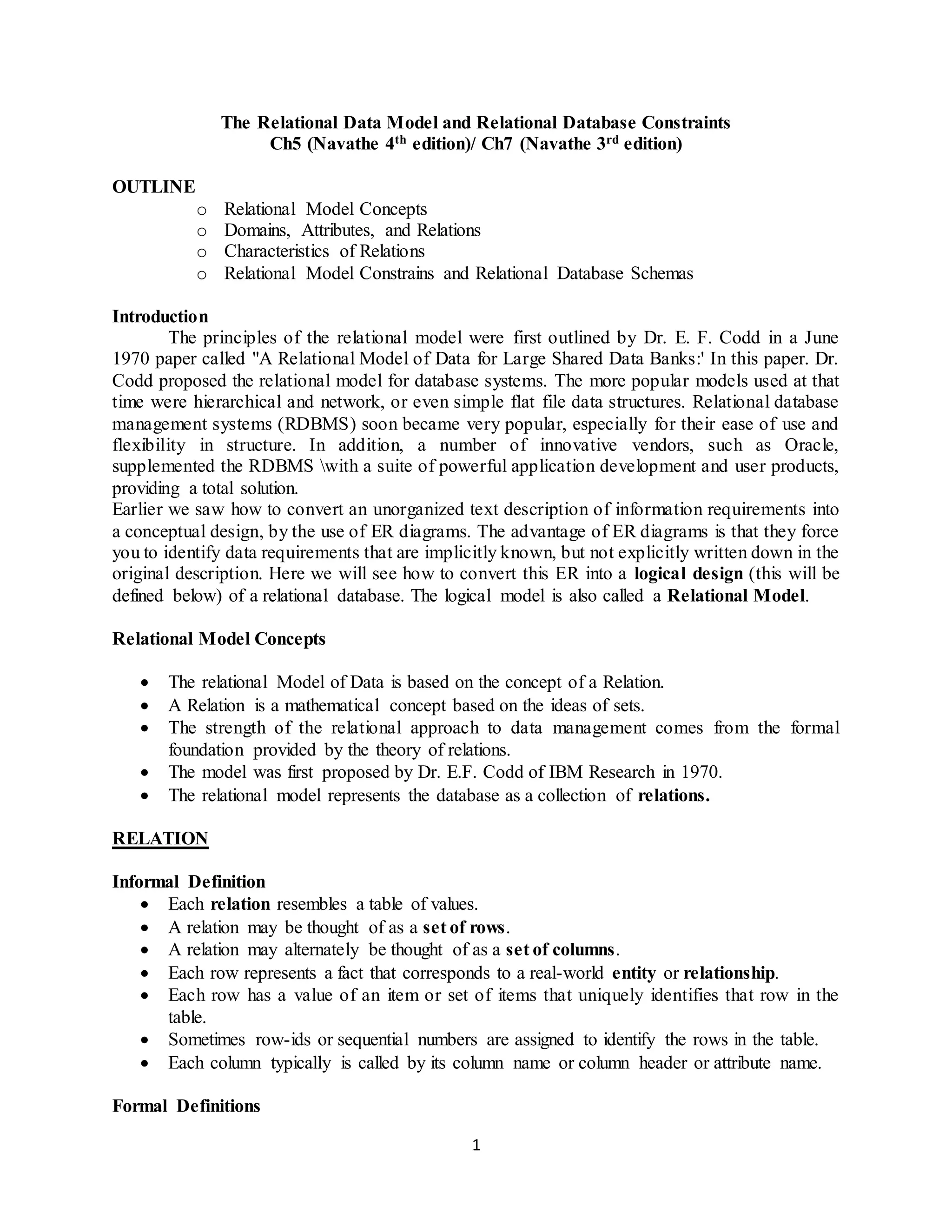 The Relational Data Model And Relational Database Constraints Ch5 Navathe 4th Edition Ch7