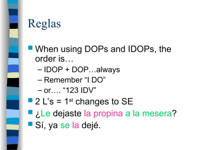 Direct and indirect Subject pronouns in Spanish | PPT