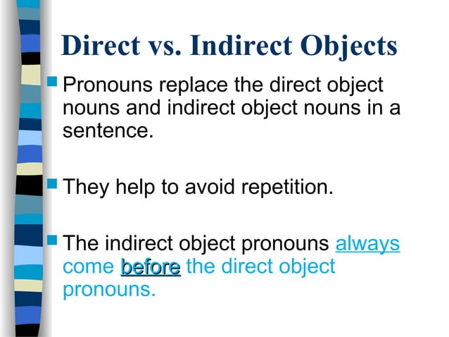 Direct and indirect Subject pronouns in Spanish | PPT