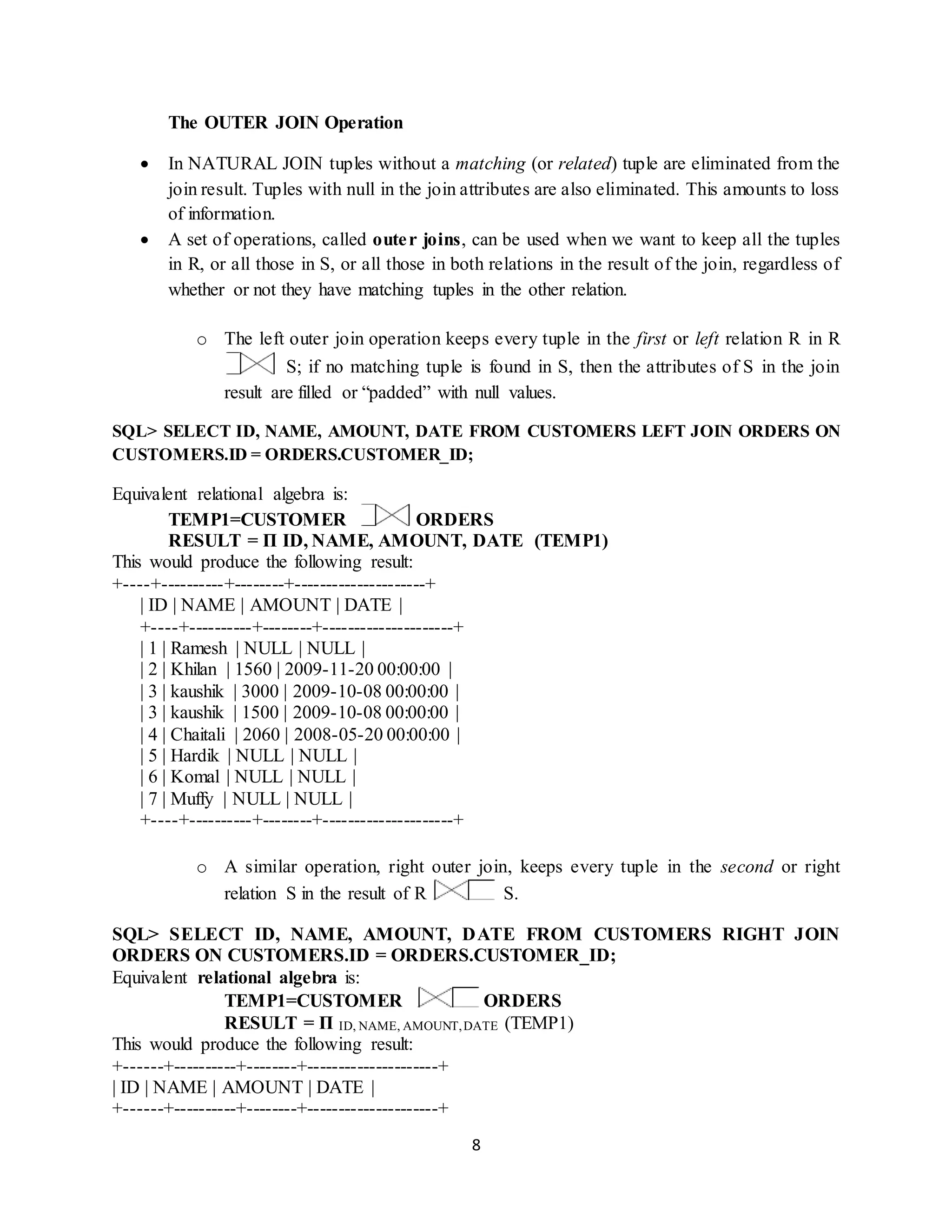 Relational Algebra Ch6 (Navathe 4th edition)/ Ch7 (Navathe 3rd edition ...
