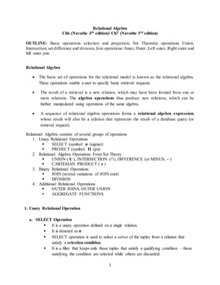 Relational Algebra Ch6 (Navathe 4th edition)/ Ch7 (Navathe 3rd edition) | DOCX