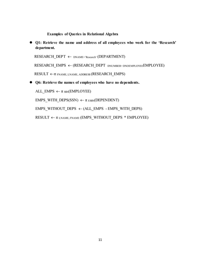 Relational Algebra Ch6 (Navathe 4th edition)/ Ch7 (Navathe 3rd edition) | DOCX | Databases ...