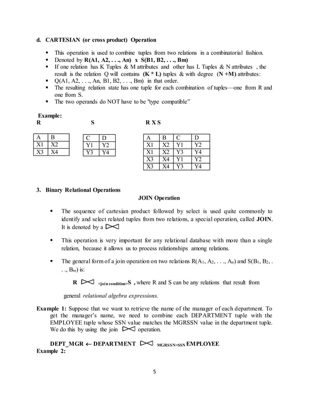 Relational Algebra Ch6 (Navathe 4th edition)/ Ch7 (Navathe 3rd edition) | DOCX | Databases ...
