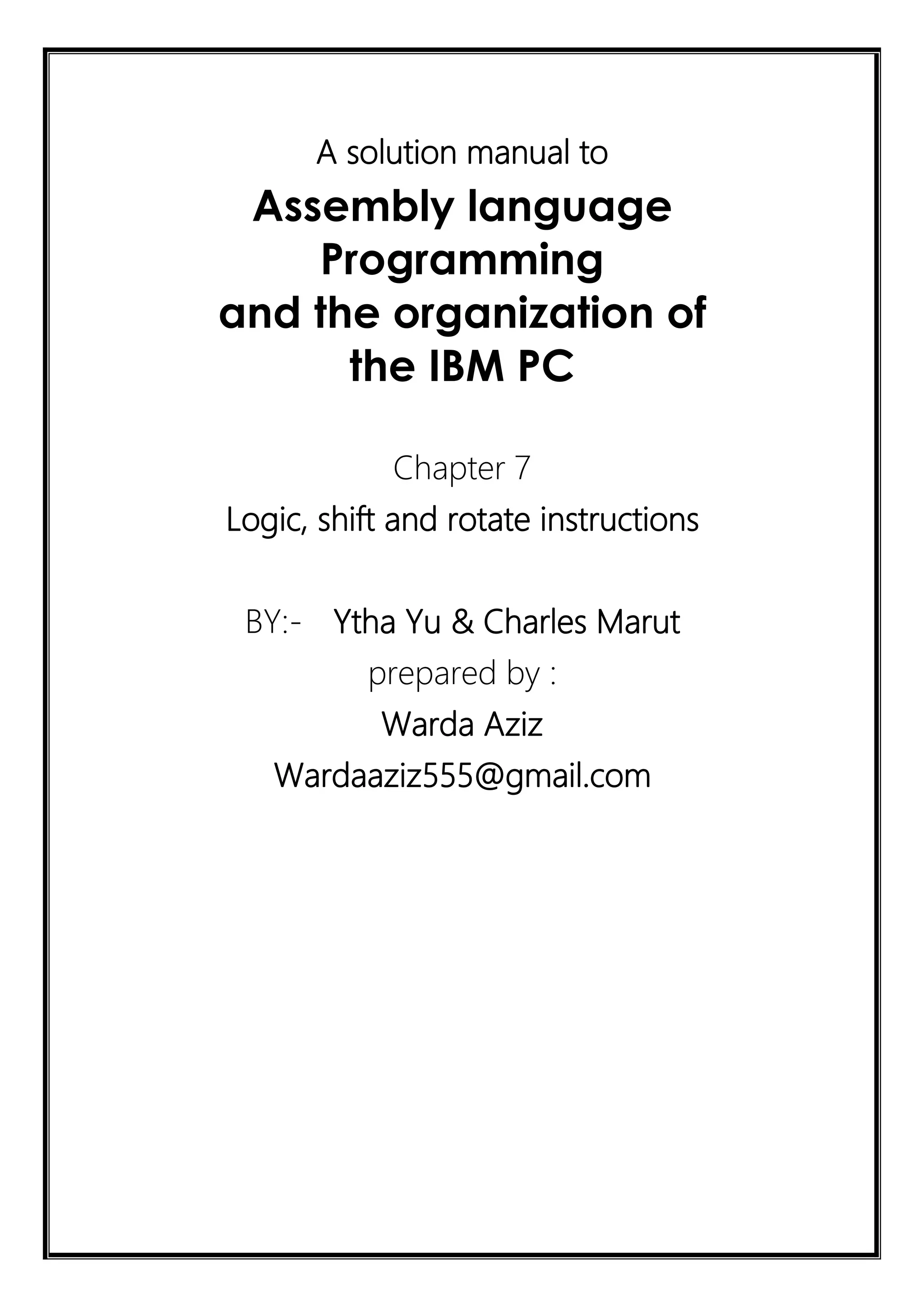 chapter 7 Logic, shift and rotate instructions | PDF