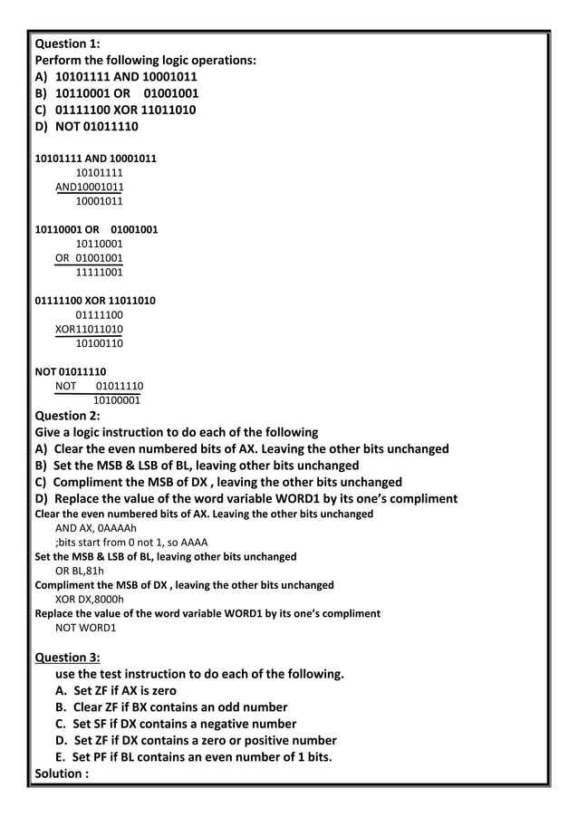 chapter 7 Logic, shift and rotate instructions | PDF