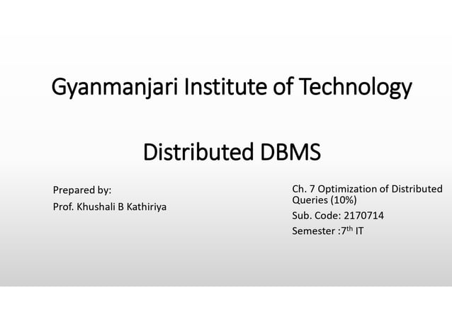 DDBMS_ Chap 7 Optimization of Distributed Queries | PDF