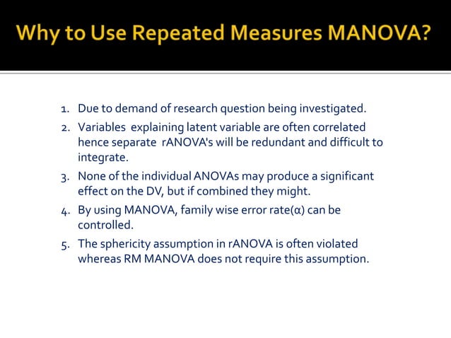 One-way Repeated Measures MANOVA with SPSS | PPT