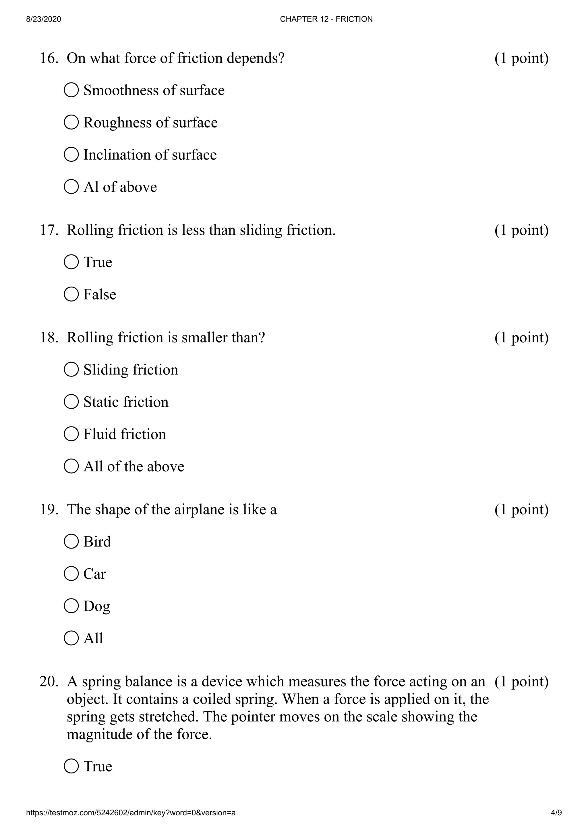 Chapetr 12 friction (quiz) | PDF