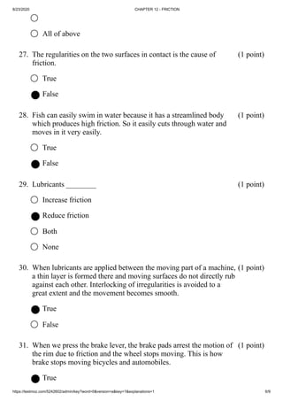 Chapetr 12 friction (quiz) | PDF