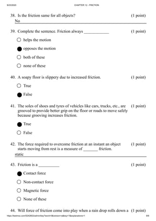 Chapetr 12 friction (quiz) | PDF