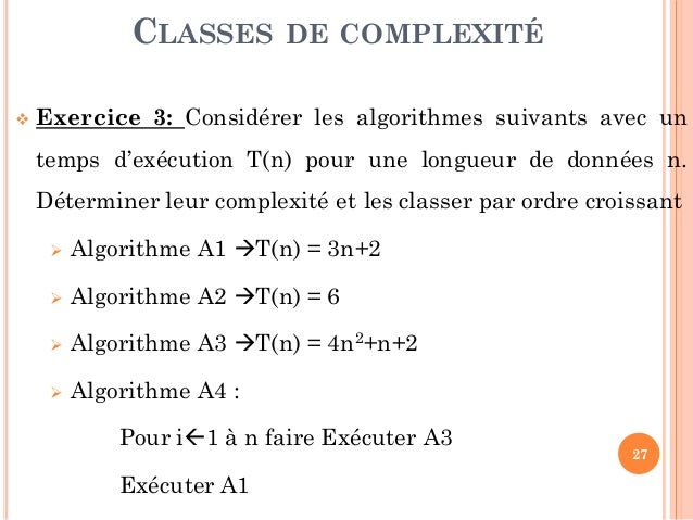 exercice corrigé de calcul de complexité d'un algorithme PDF Cours ...