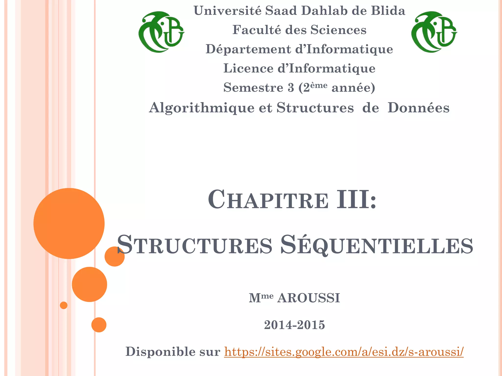 Chapitre 3 structures séquentielles | PPT
