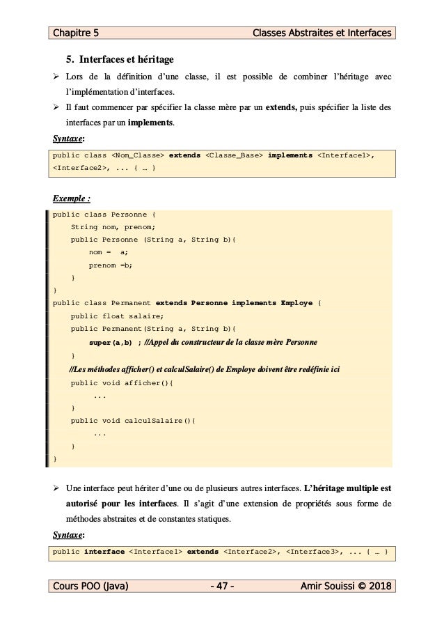 Chapitre 5 classes abstraites et interfaces