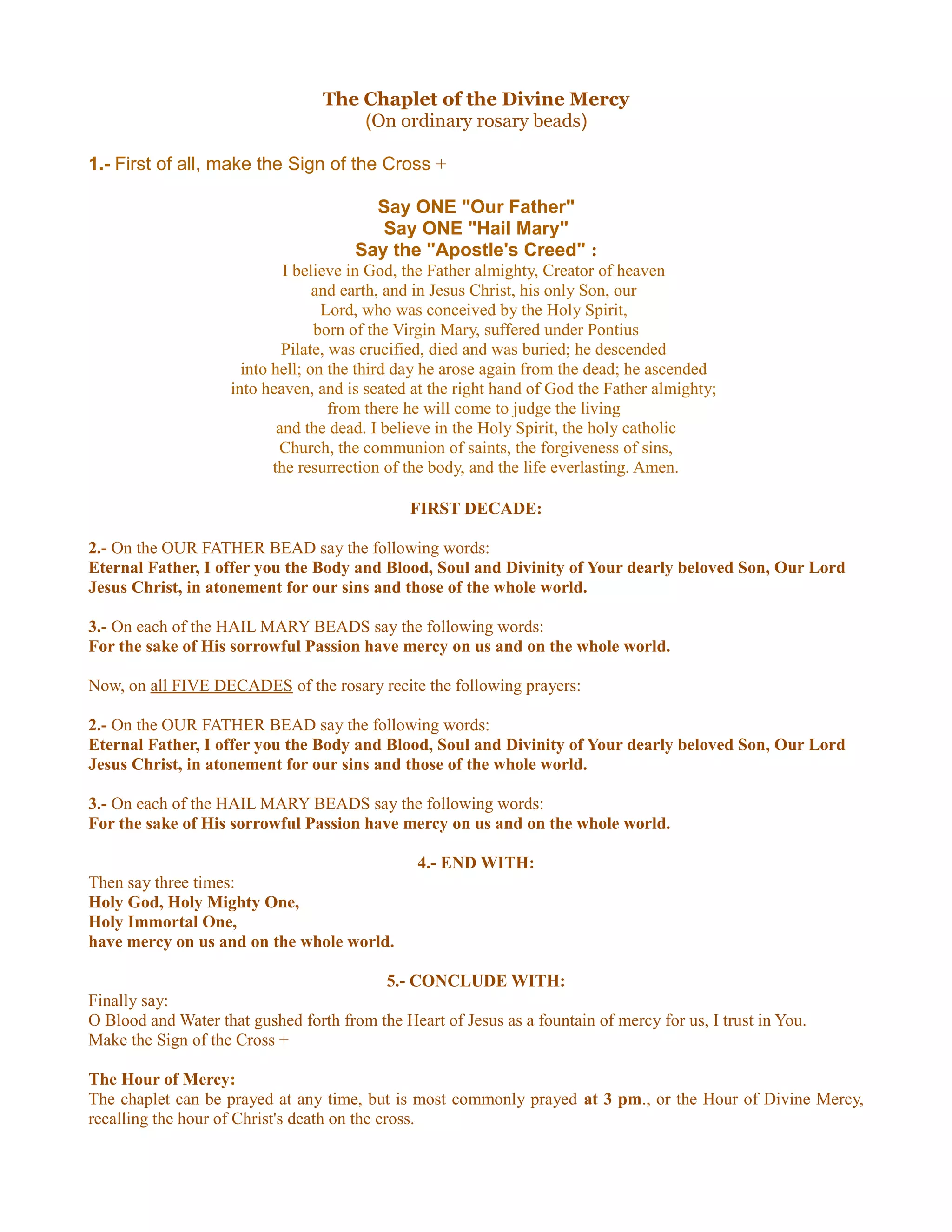 Chaplet of the divine mercy. print | PDF