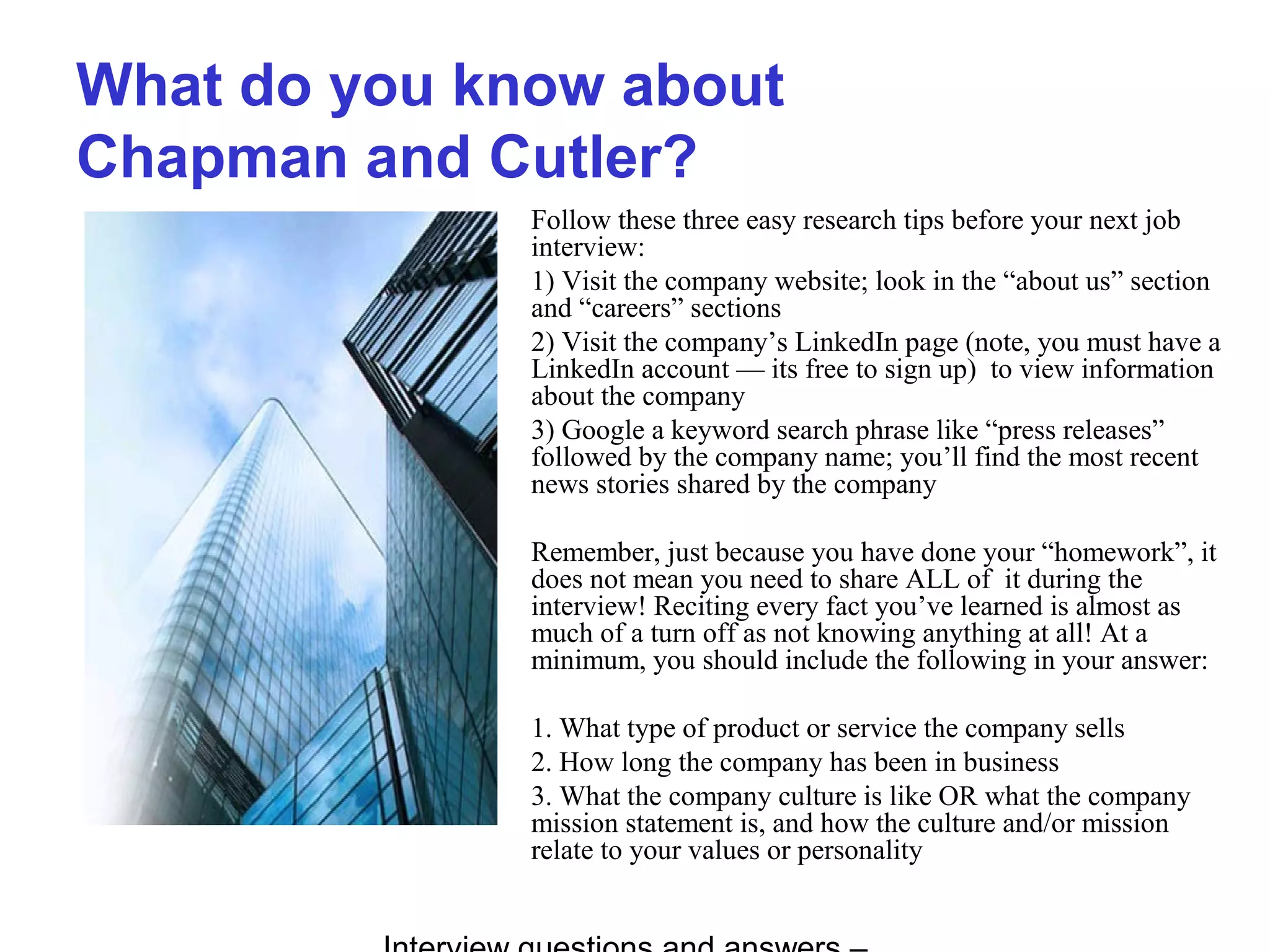 Chapman and cutler interview questions and answers' | PPT | Free Download