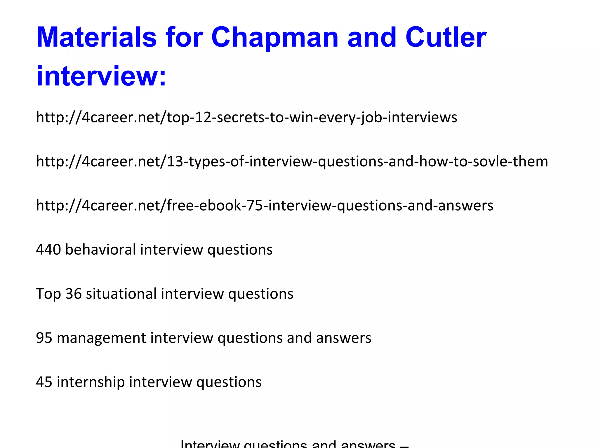 Chapman and cutler interview questions and answers' | PPT | Free Download