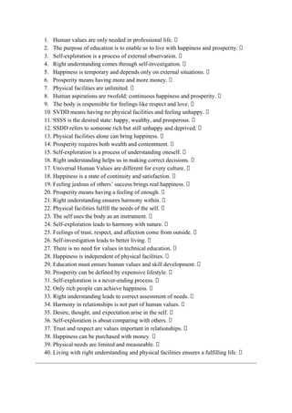 UNIVERSAL HUMAN VALUE MCQ true or false.docx