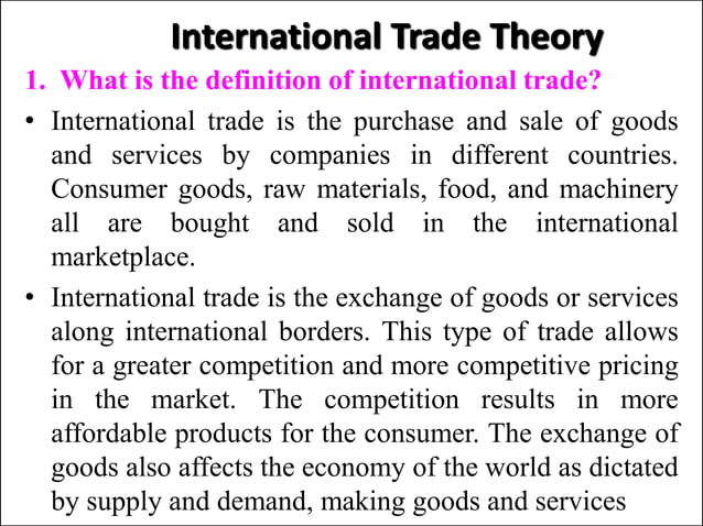 International trade, theory, trade barriers, international trade ...