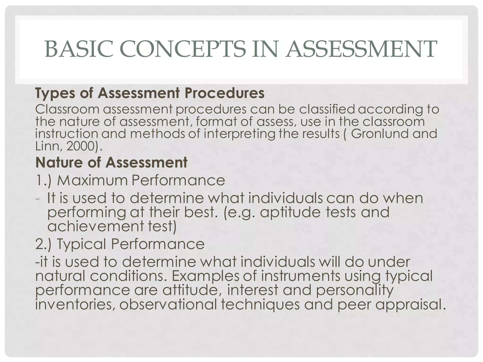 Basic Concepts in Assessment in Learning | PDF