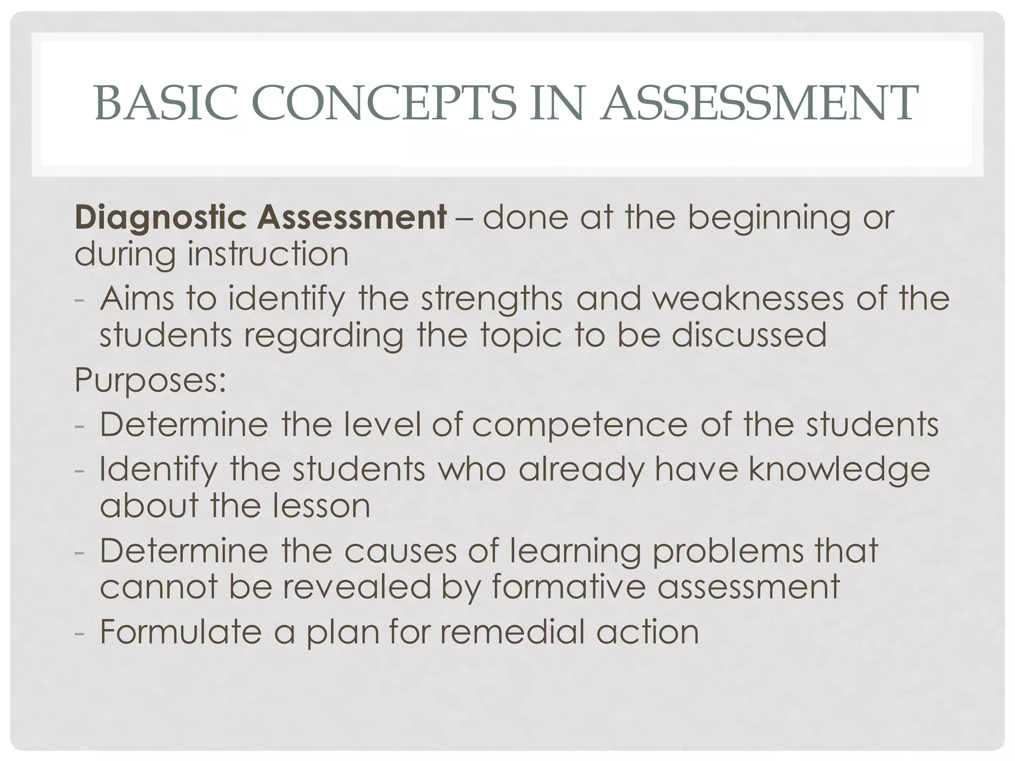 Basic Concepts in Assessment in Learning | PDF