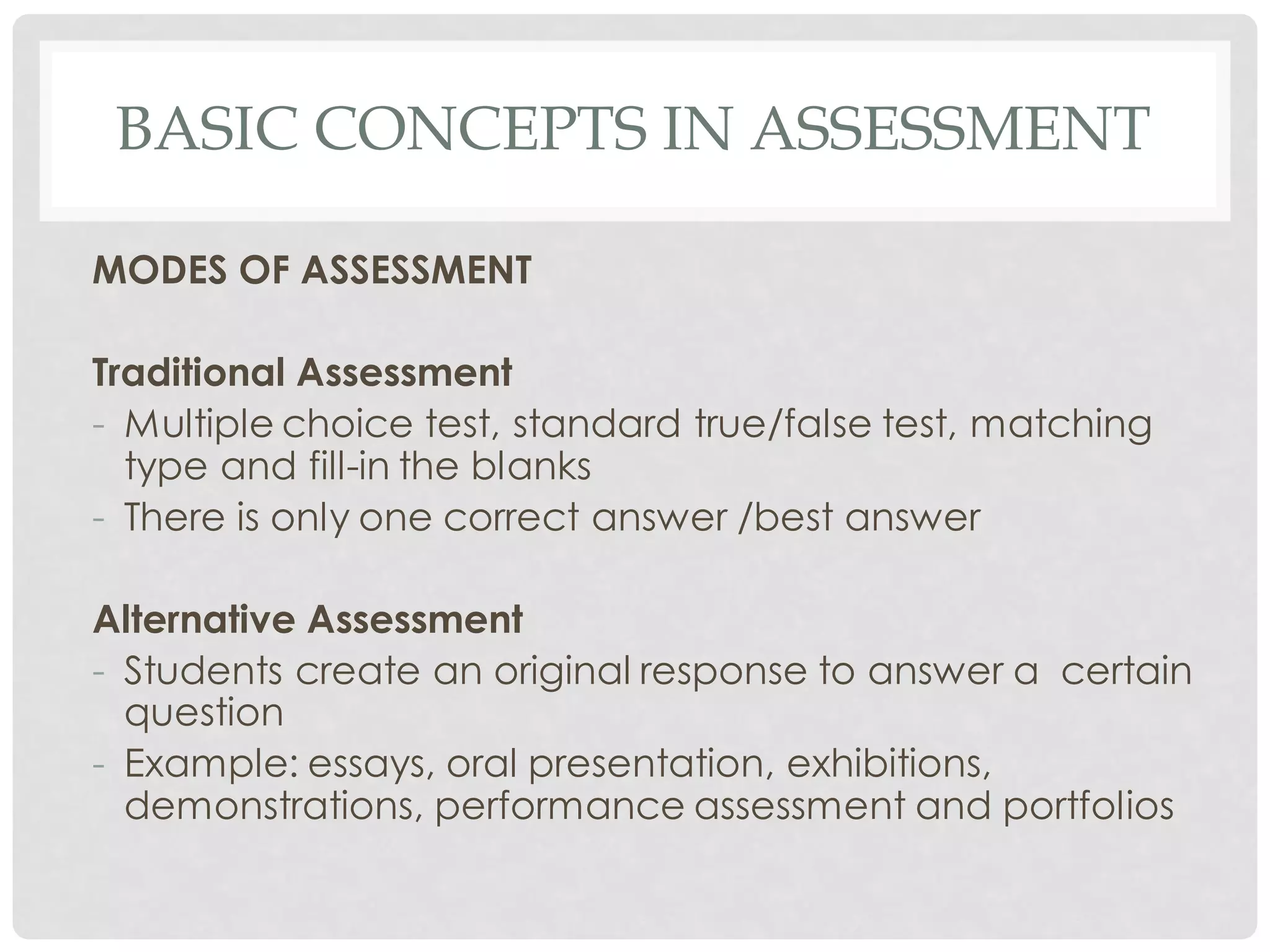 Basic Concepts in Assessment in Learning | PDF