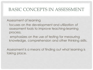 Basic Concepts in Assessment in Learning | PDF